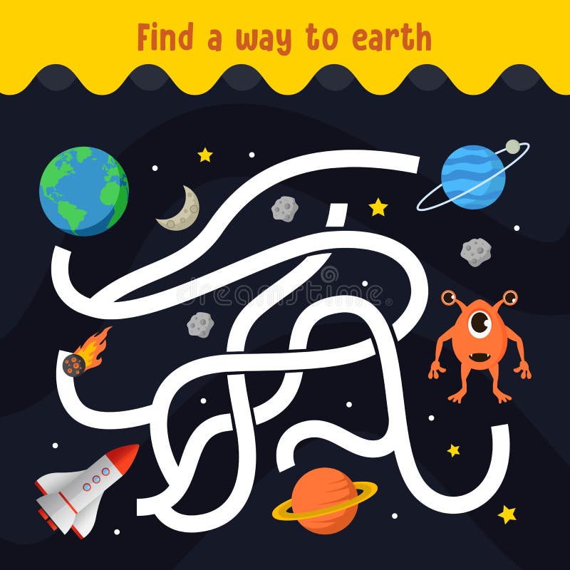 Find Your Way To Alien Planet Maze for Kids Game Education with Space ...