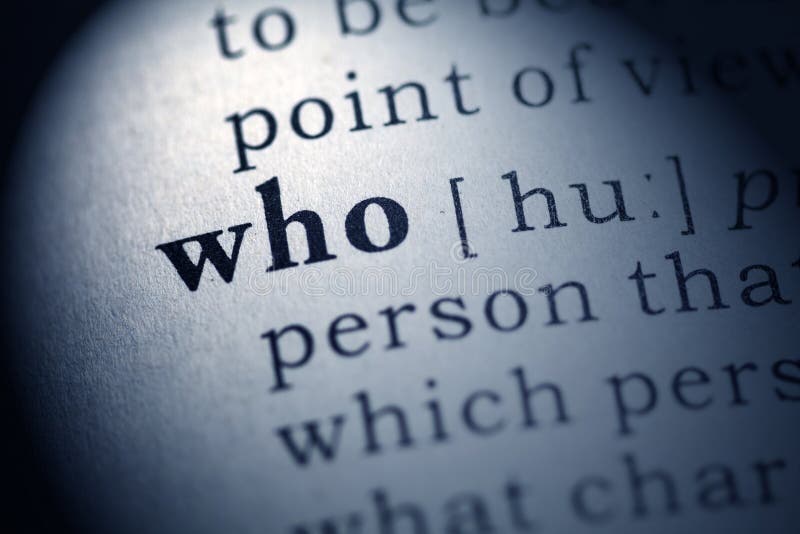 Definition of the word who stock image. Image of word - 143373423