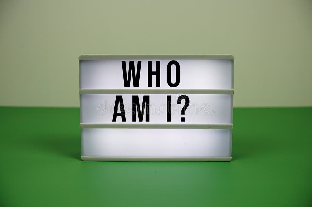 Who am I? Text on Light Box on Green Background Stock Photo - Image of ...