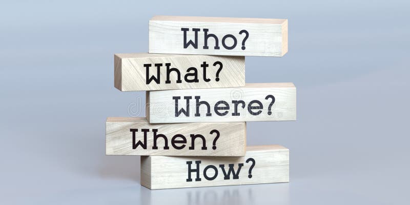 Who, What, Where, when, How - Words on Wooden Blocks Stock Illustration ...