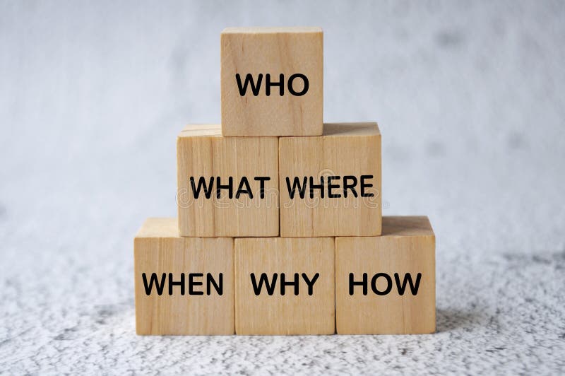 Who, What, Where, when, Why and How Text on Wooden Cubes. Fact Finding ...