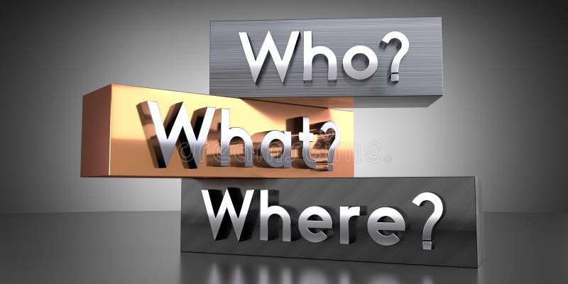 Who, What, Where - Words on Metal Blocks Stock Illustration ...