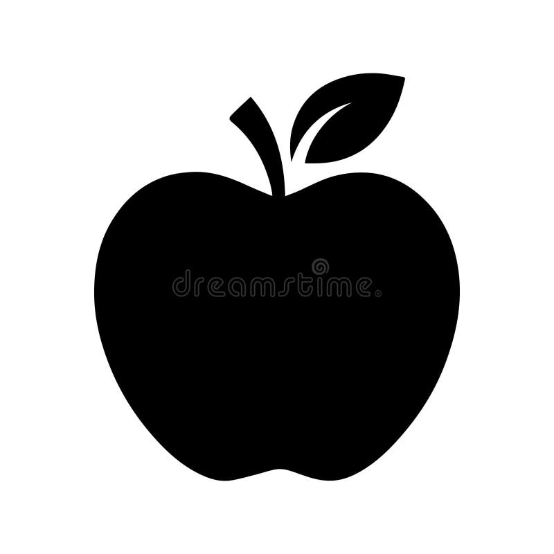 Whole Apple Flat Icon. Apple with Leaves. Isolated Apple Black ...