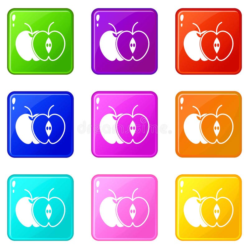 The Whole Apple and Half Set 9 Stock Vector - Illustration of juicy ...