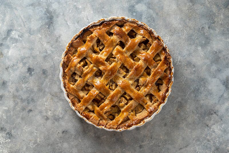 Whole Apple Pie, in White Ceramic Baking Pan, Top View Stock Photo ...