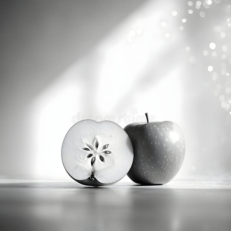 Monochromatic Apple Still Life: Sliced and Whole, Elegant Light Stock ...