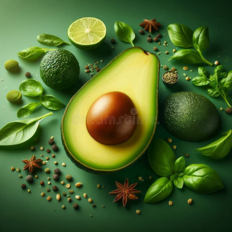 Whole Avocado on Vibrant Green Backdrop Stock Illustration ...
