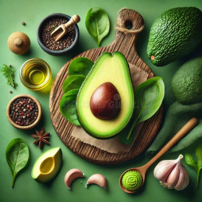 Whole Avocado on Vibrant Green Backdrop Stock Illustration ...