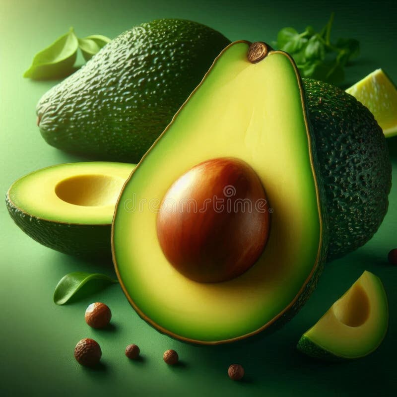Whole Avocado on Vibrant Green Backdrop Stock Illustration ...