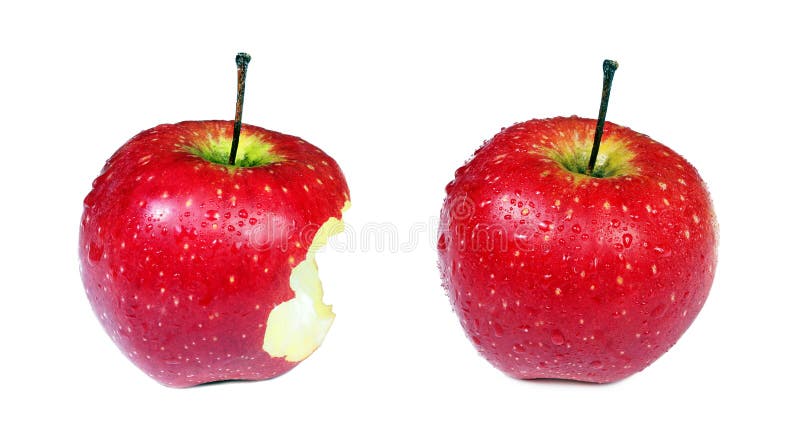Whole and Bitten Apple Isolated on White Stock Photo - Image of food ...