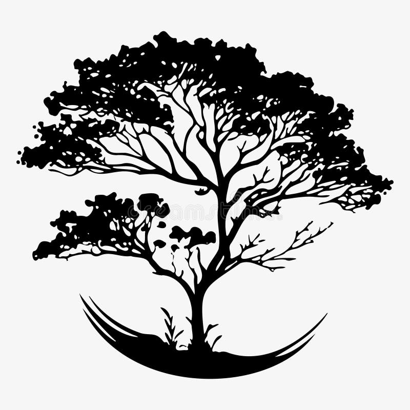 Whole Black Tree with Roots Isolated White Background Vector Stock ...