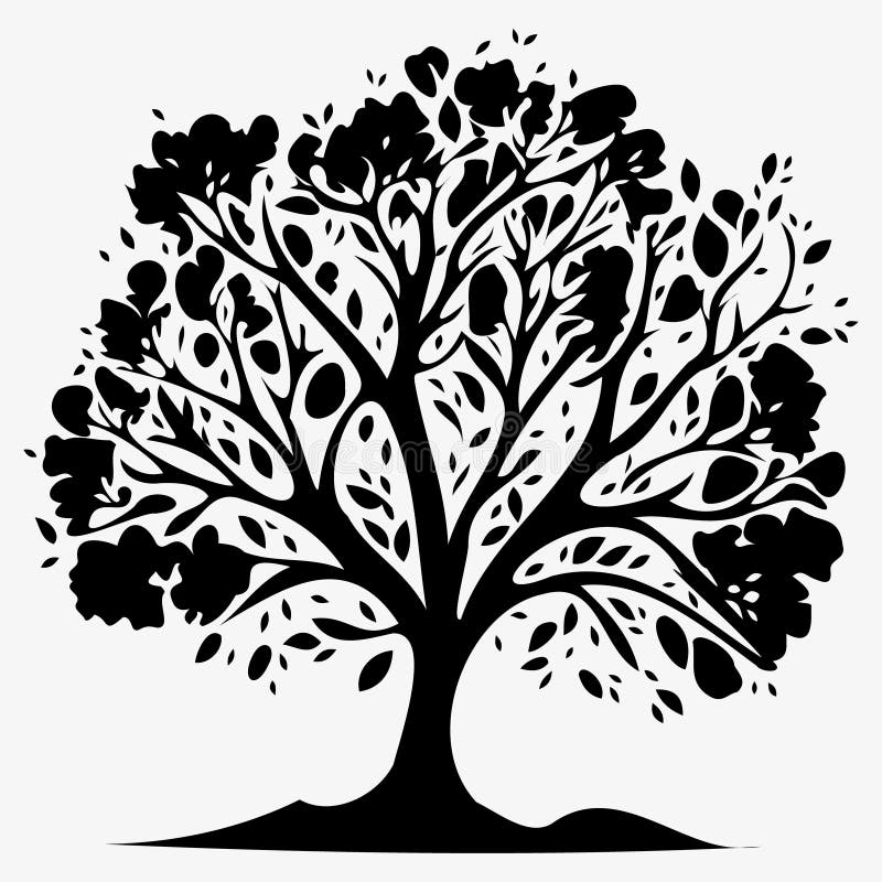 Whole Black Tree with Roots Isolated White Background Vector Stock ...