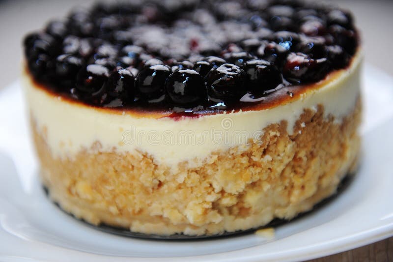 Whole Blueberry Cheesecake on a White Plate Side View Stock Image ...