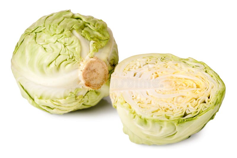 The Whole Cabbage and Half Isolated on White Background Stock Photo ...