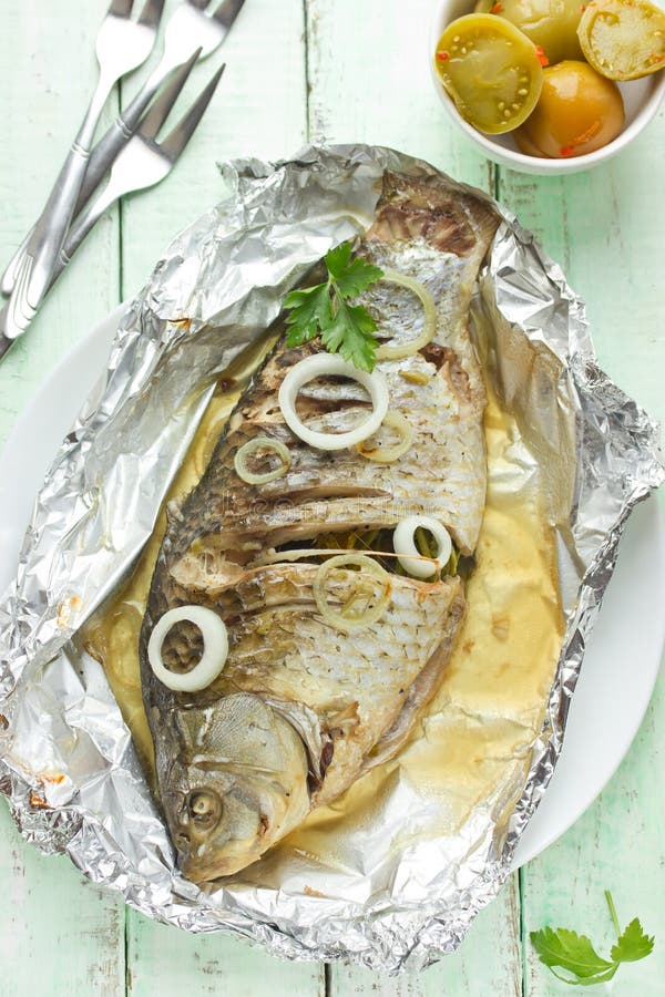 Whole Carp Fish Baked in Foil Stock Image - Image of delicious, food ...
