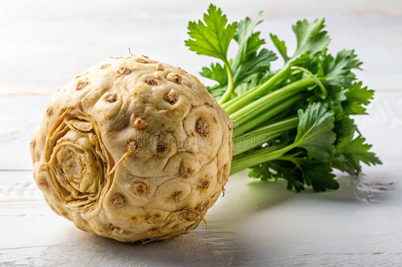 Whole Celery Root with Textured Skin on White Surface Stock ...