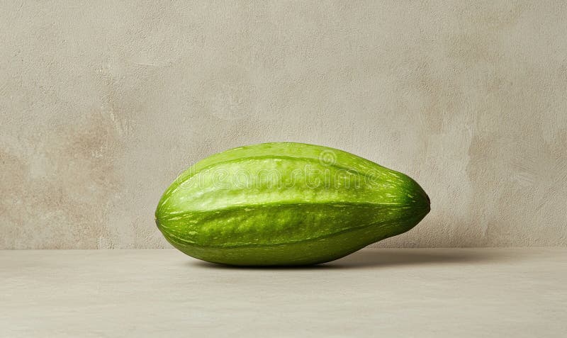 Whole Chayote Resting on a Smooth Muted Beige Background Showcasing Its ...
