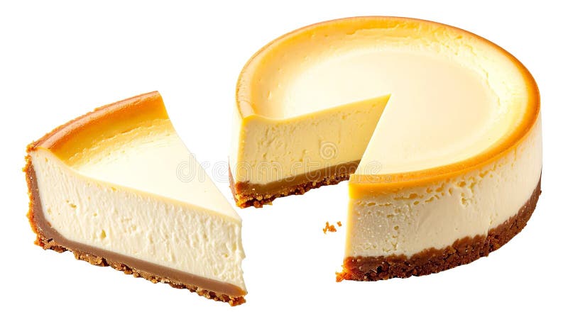 Whole Cheesecake with a Slice Cut Out on Transparent Background Stock ...