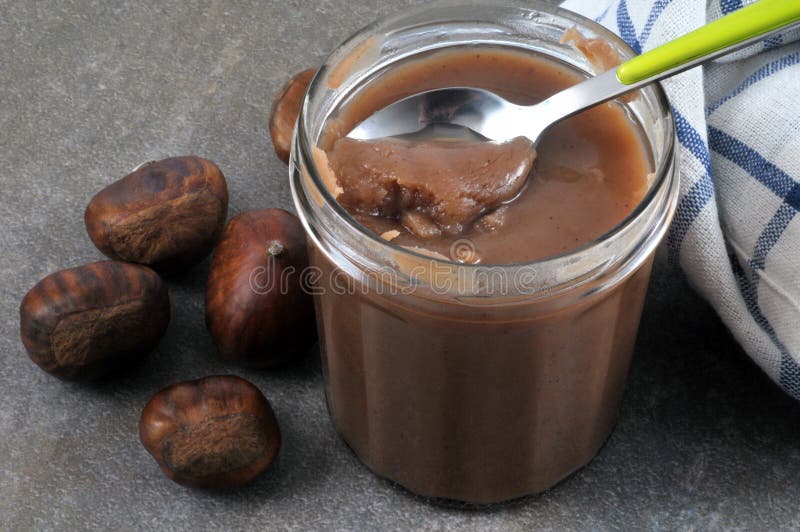 Jar of Chestnut Cream in Close-up Stock Photo - Image of food, cream ...