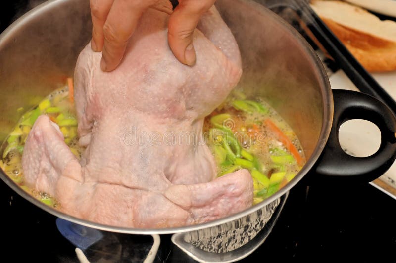 Whole Chicken Cooking in Pot Stock Photo - Image of meal, pushed: 3426478