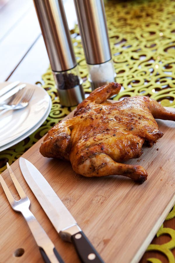 Whole Chicken with Cutlery and Spices Stock Photo - Image of cook, fork ...