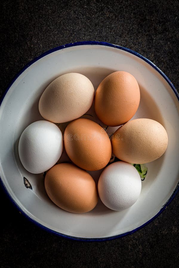 Whole Chicken Eggs in Bowl. Top View Stock Image - Image of food, shell ...