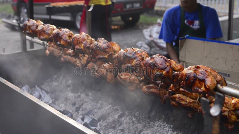 Whole Chicken on Open Pit Barbeque. Roadside Stall during Ramadan ...