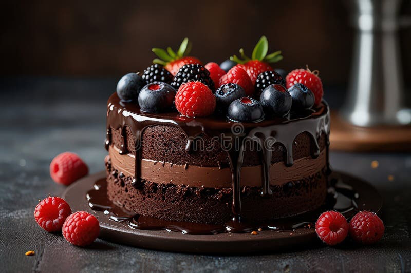 Whole Chocolate Cake with Mixed Berries and Chocolate Ganache Ai ...