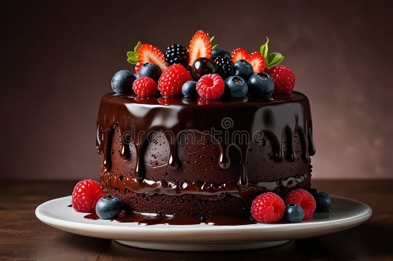 Whole Chocolate Cake with Mixed Berries and Chocolate Ganache Ai ...