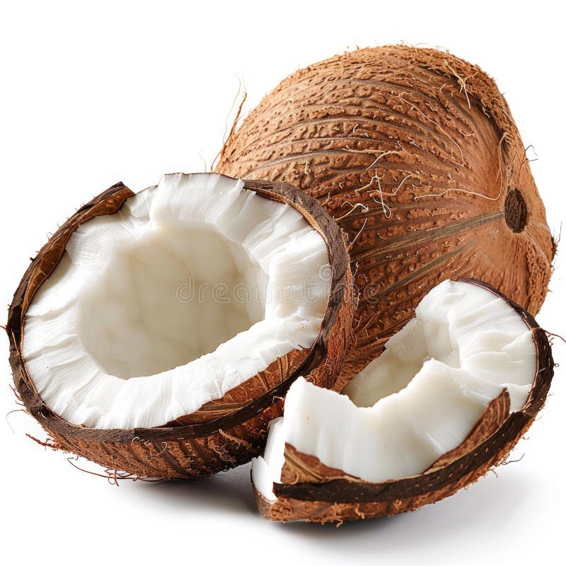 Whole and Cut Coconut on White Background Stock Photo - Image of ...