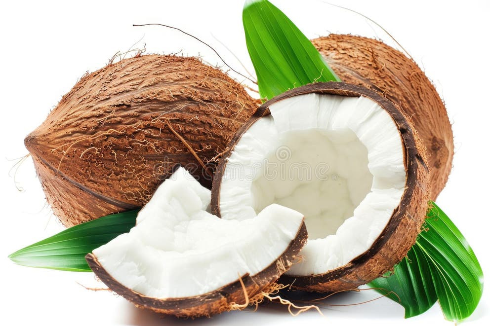 A Whole Coconut Next To a Half Cut Coconut. Perfect for Tropical Themed ...