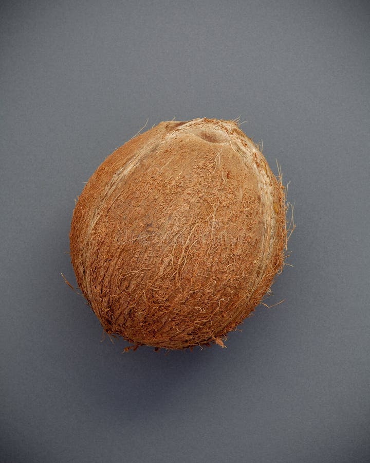 Whole of Coconut Shell on Gray Background Flat Lay and Copy Space. Top ...