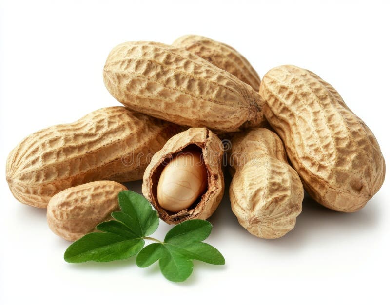 A Whole and Cracked Peanut or Groundnut on a White Background. Stock ...