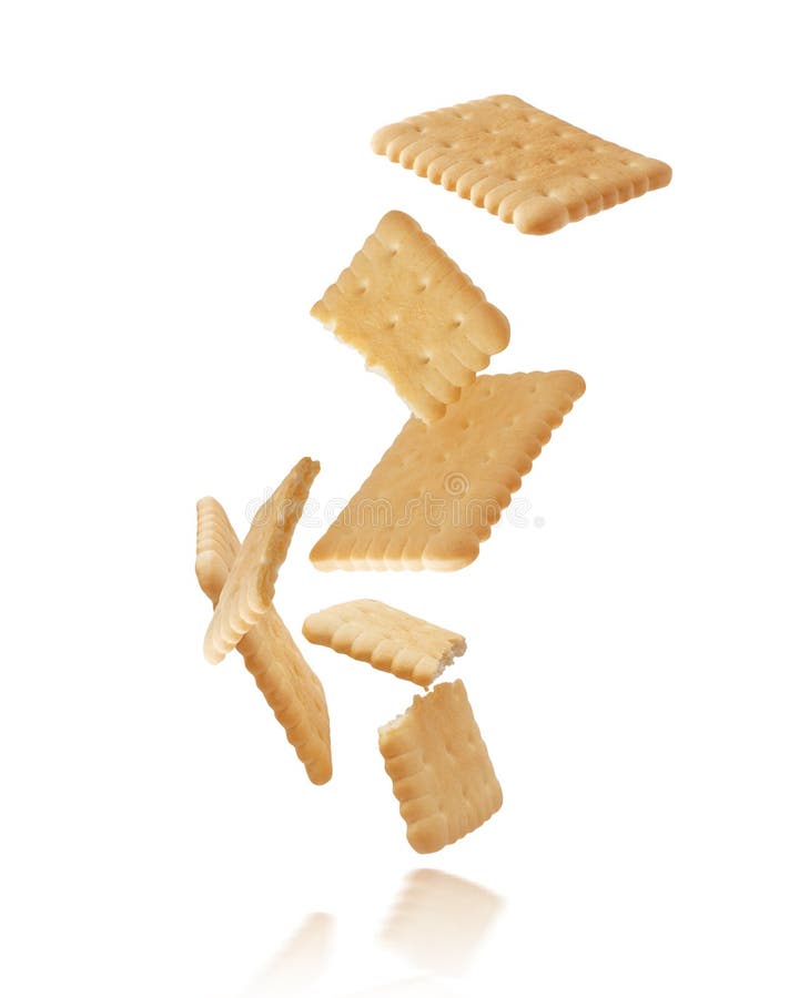 Whole and Crushed Crispy Cookies Floating in the Air Isolated on White ...