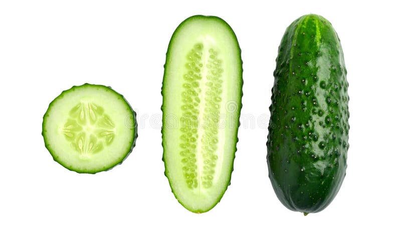 Whole Cucumber Half Cut Lengthwise Slice Transparent Background Stock ...