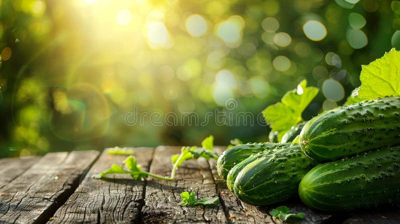 Whole Cucumbers on a Wooden Nature Background Stock Photo - Image of ...
