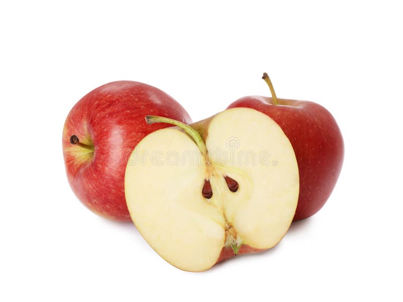 Whole and Cut Apples on White Background Stock Photo - Image of ...