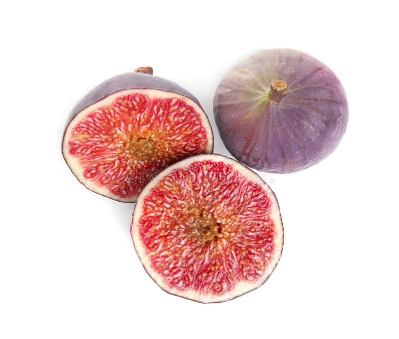 Whole and Cut Fresh Figs Isolated on White, Top View Stock Image ...