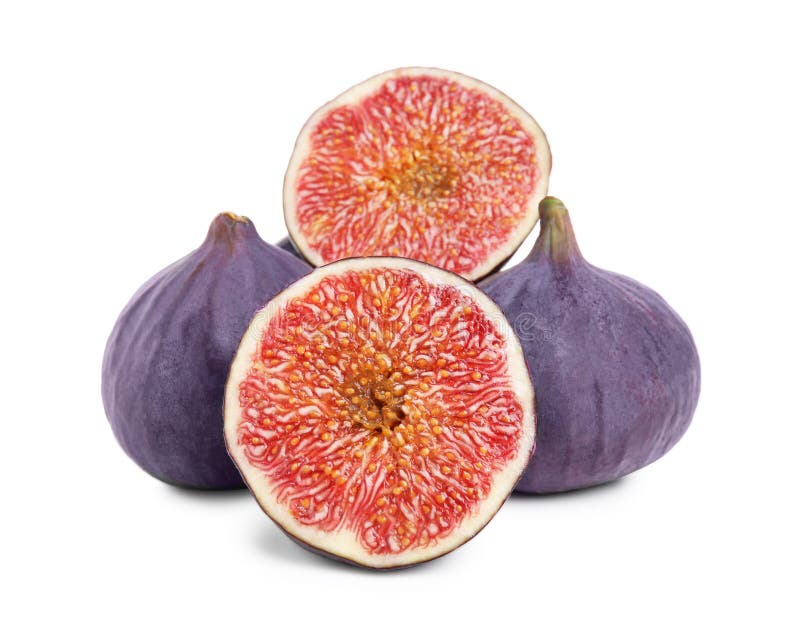 Whole and Cut Fresh Ripe Figs Isolated on White Stock Photo - Image of ...