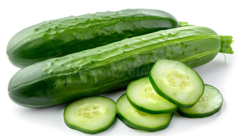 Whole and Cut Long Cucumbers Isolated on White Stock Photo - Image of ...