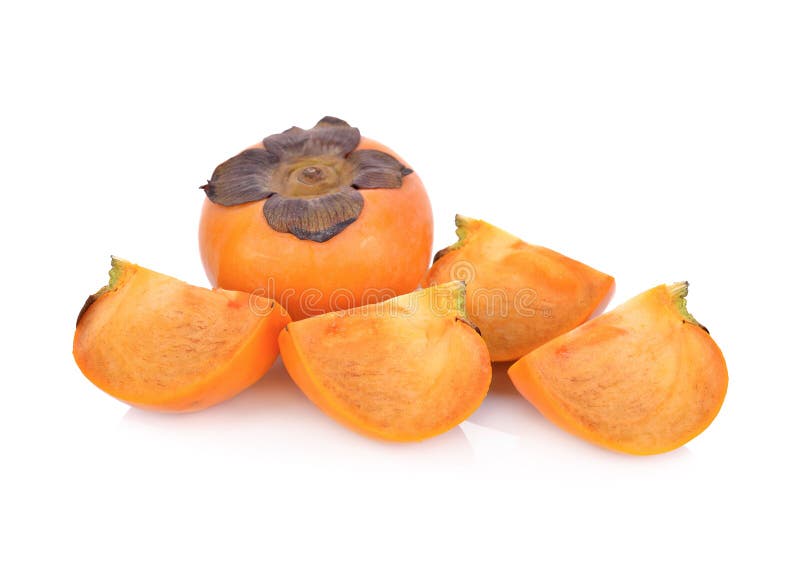 Whole and Cut Pieces Fresh Persimmon on White Background Stock Photo ...