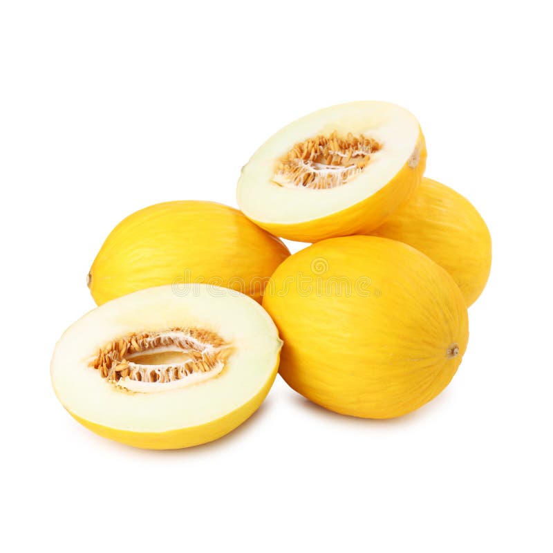 Whole and Cut Ripe Melons Isolated on White Stock Photo - Image of ...