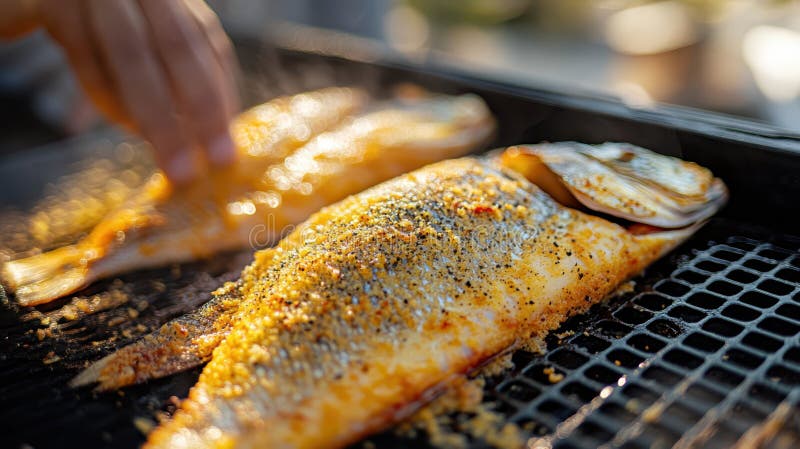 Grilled Whole Fish Being Basted with Herbs and Spices Stock Image ...