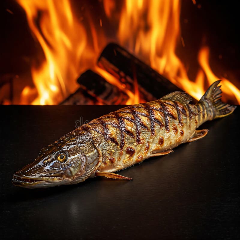 Grilled Fish Prepared Over an Open Flame at a Rustic Outdoor Setting ...