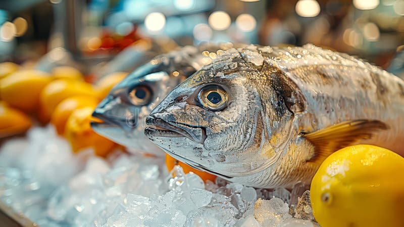 Whole Fish with Ice and Lemon Slices Stock Photo - Image of closeup ...