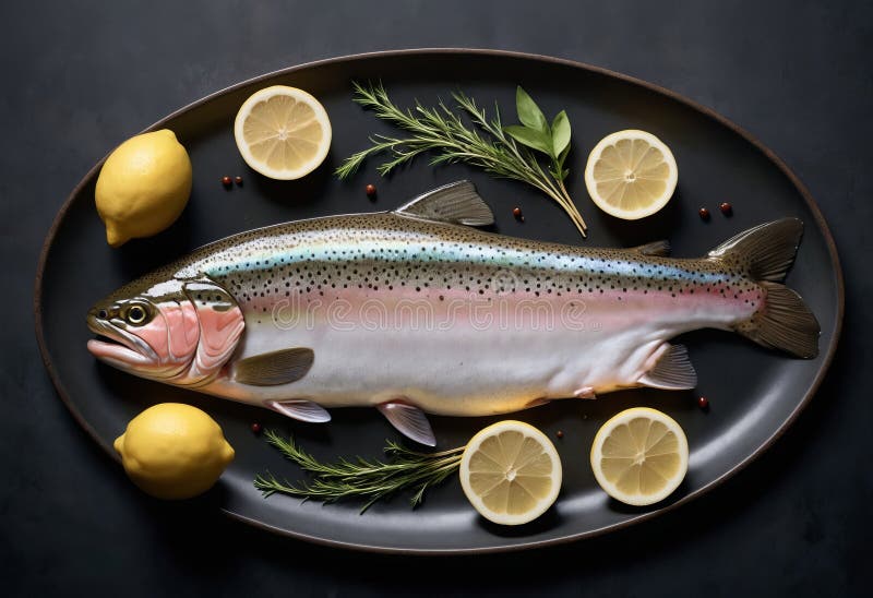 A Whole Fish with Scales, Head, and Tail on a Dark Plate Stock ...