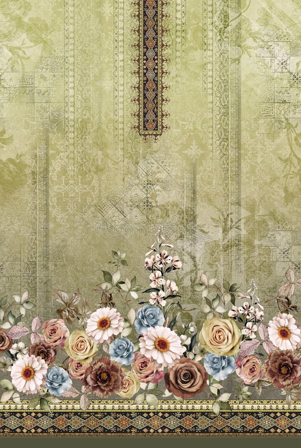Whole Frame Illustration of a Carpet Design with Elegant Floral ...