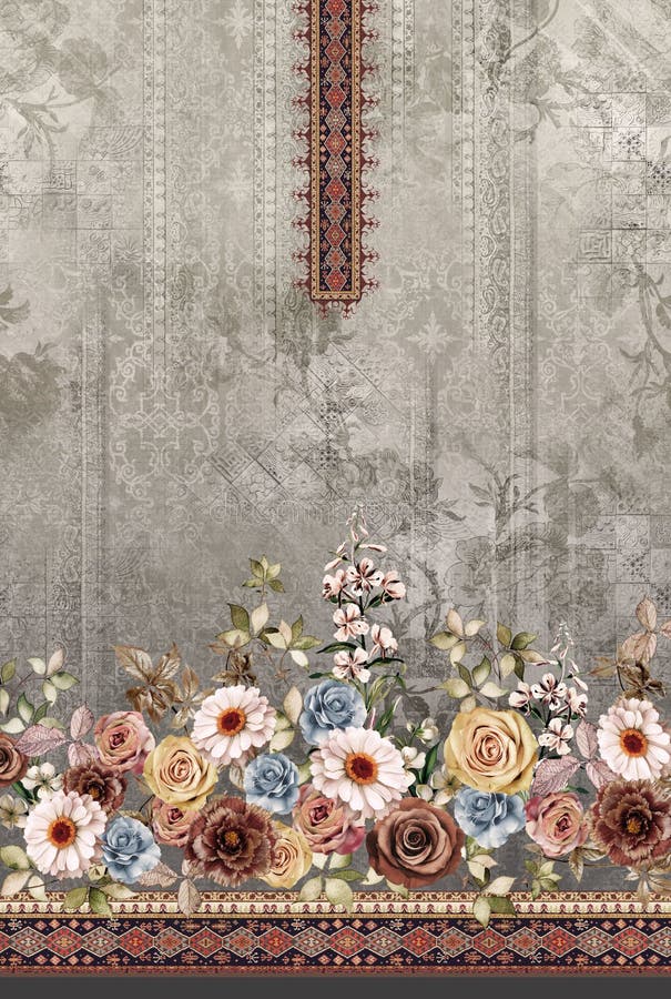 Whole Frame Illustration of a Carpet Design with Elegant Floral ...