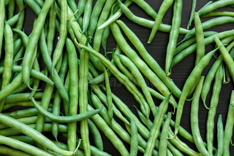 Whole French Green String Beans on Black Rustic Surface. Stock Image ...