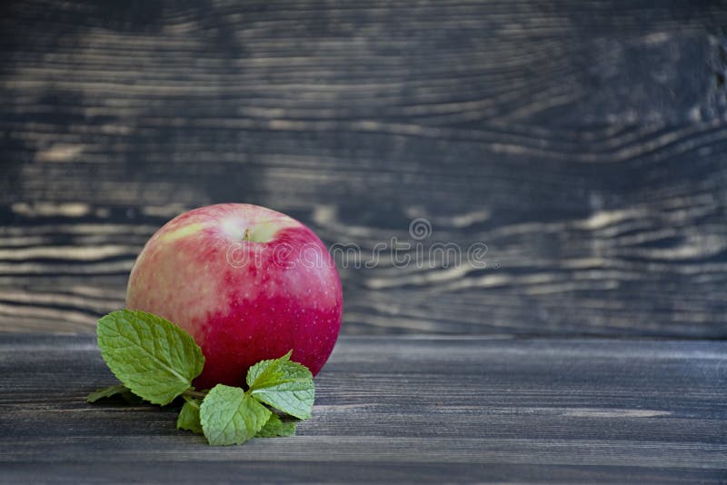 Whole Fresh Apples with Mint on Wooden Background Stock Image - Image ...